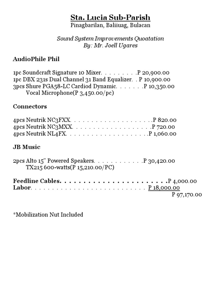 Sound System Quotation for Sta. Lucia | PDF