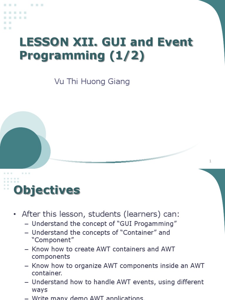 Lesson Xii. Gui and Event Programming (1/2) : Vu Thi Huong Giang | PDF ...