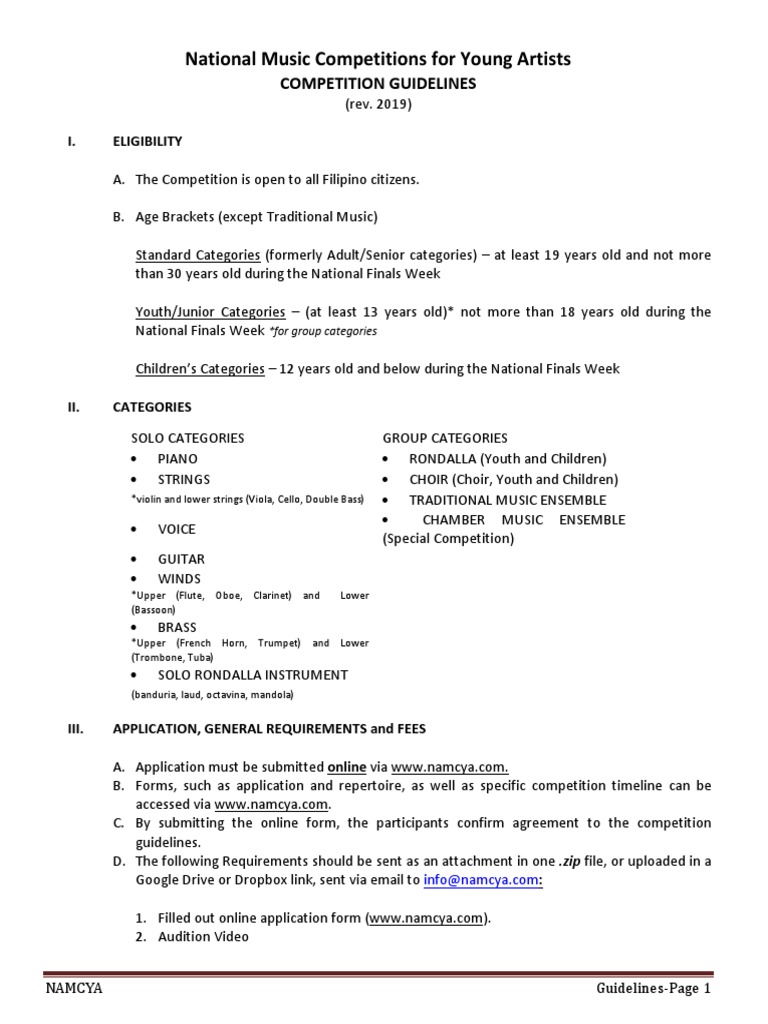NAMCYA Competition Guidelines General | PDF | Music Technology ...