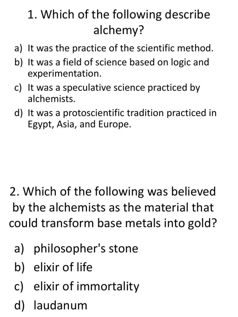 Quiz Alchemy | PDF | Alchemy | Atoms