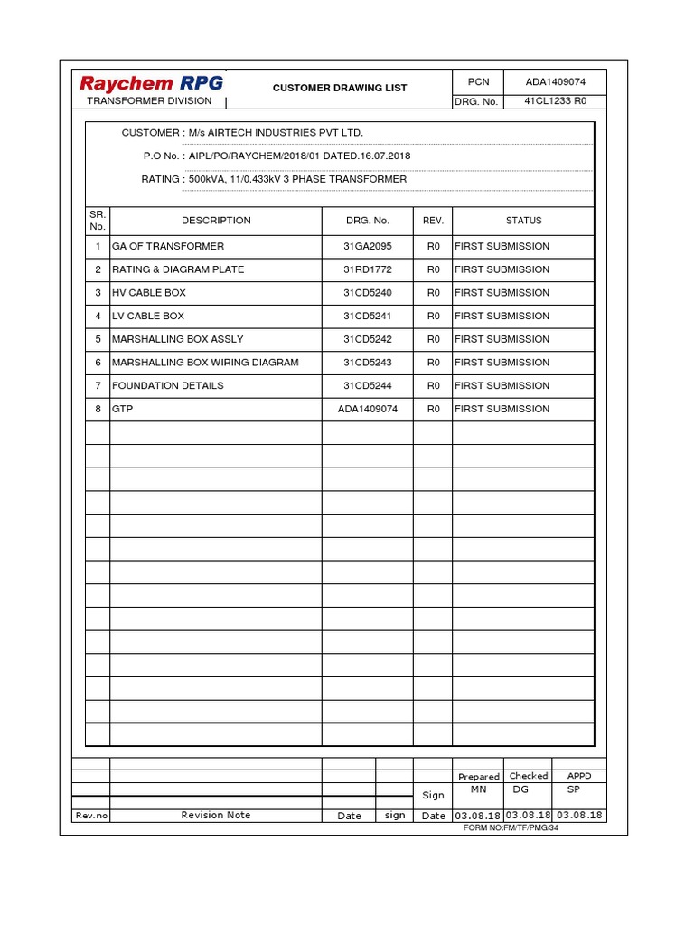 Rev. Status: Customer Drawing List | PDF | Transformer | Electronic ...