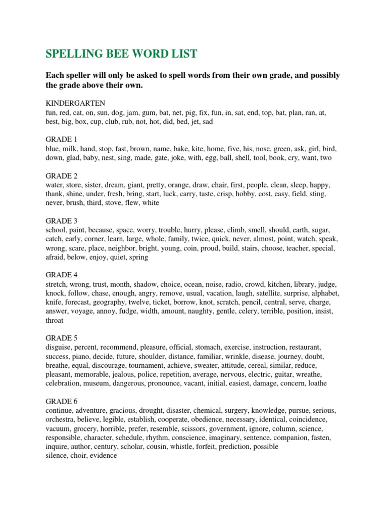 Spelling Bee Word List | PDF