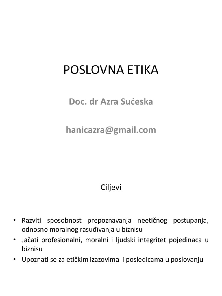 Poslovna Etika Predavanje 1 | PDF