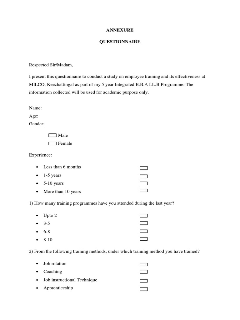 Annexure Questionnaire | PDF | Performance Appraisal | Motivation