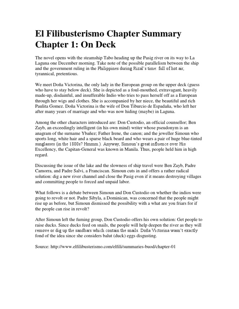 El Filibusterismo Chapter 1 Summary | PDF