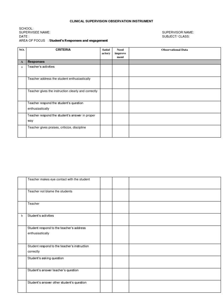 Clinical Supervision Observation Instrument | PDF | Question | Pedagogy