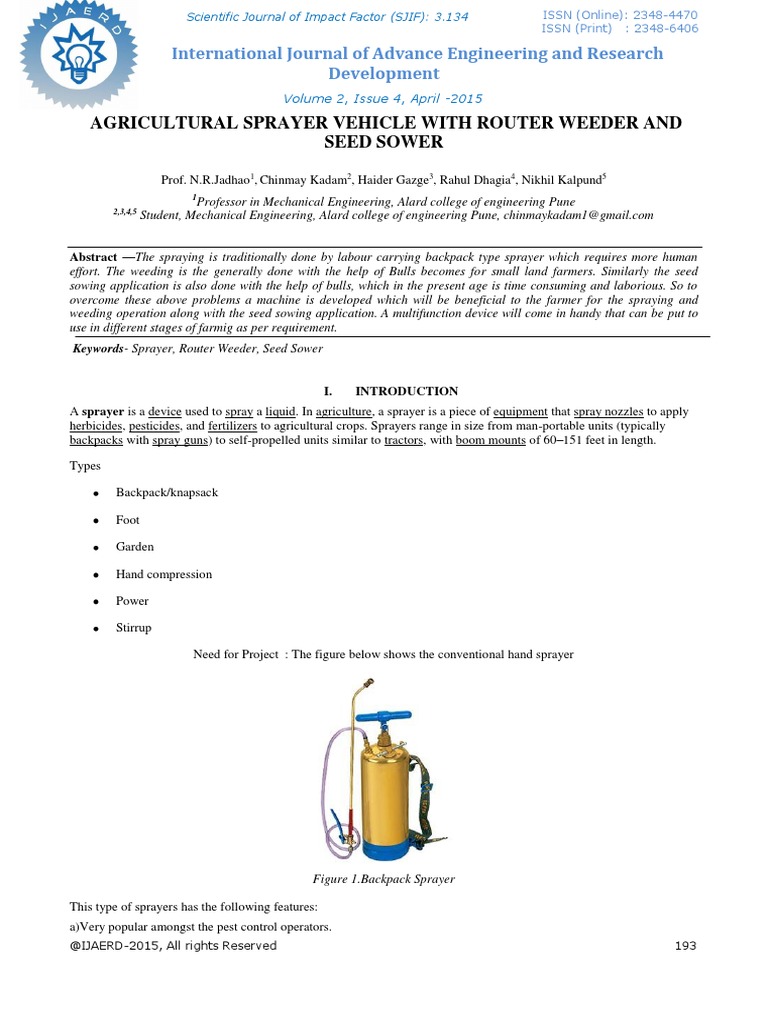 Agricultural Sprayer Vehicle With Router Weeder and Seed Sower-19592 ...