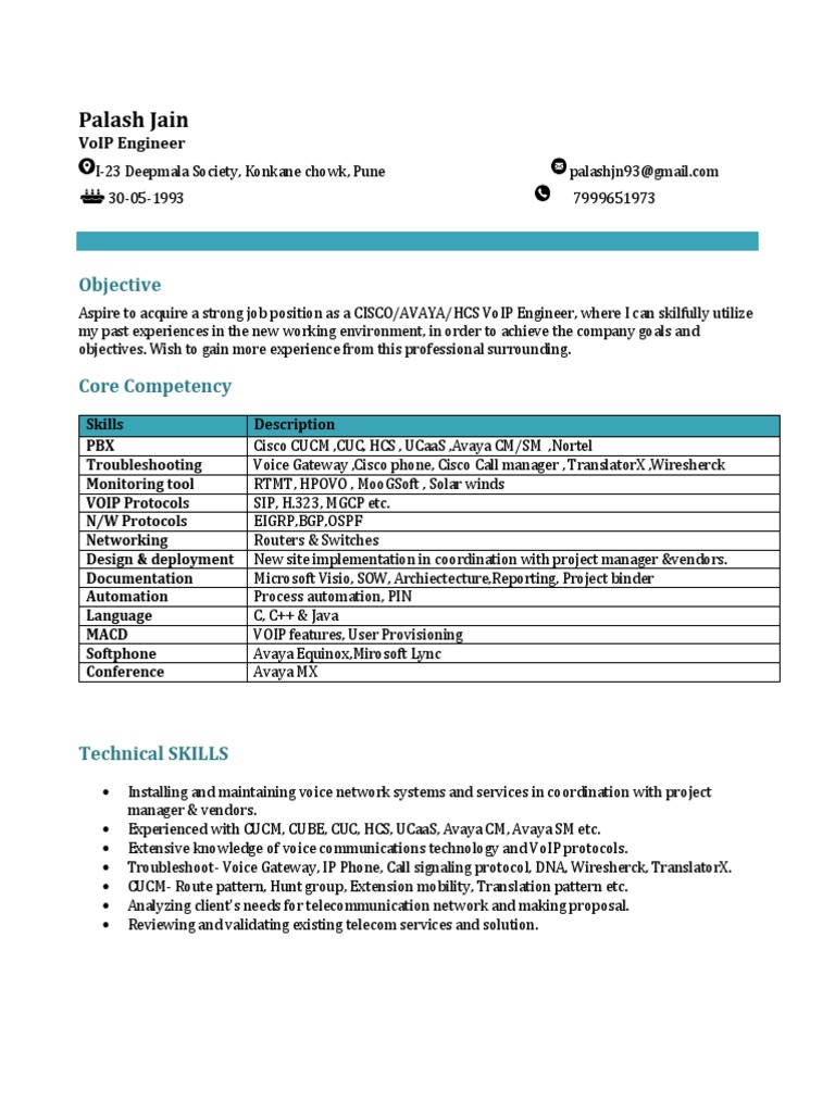 Palash Jain CV | PDF | Voice Over Ip | Gateway (Telecommunications)