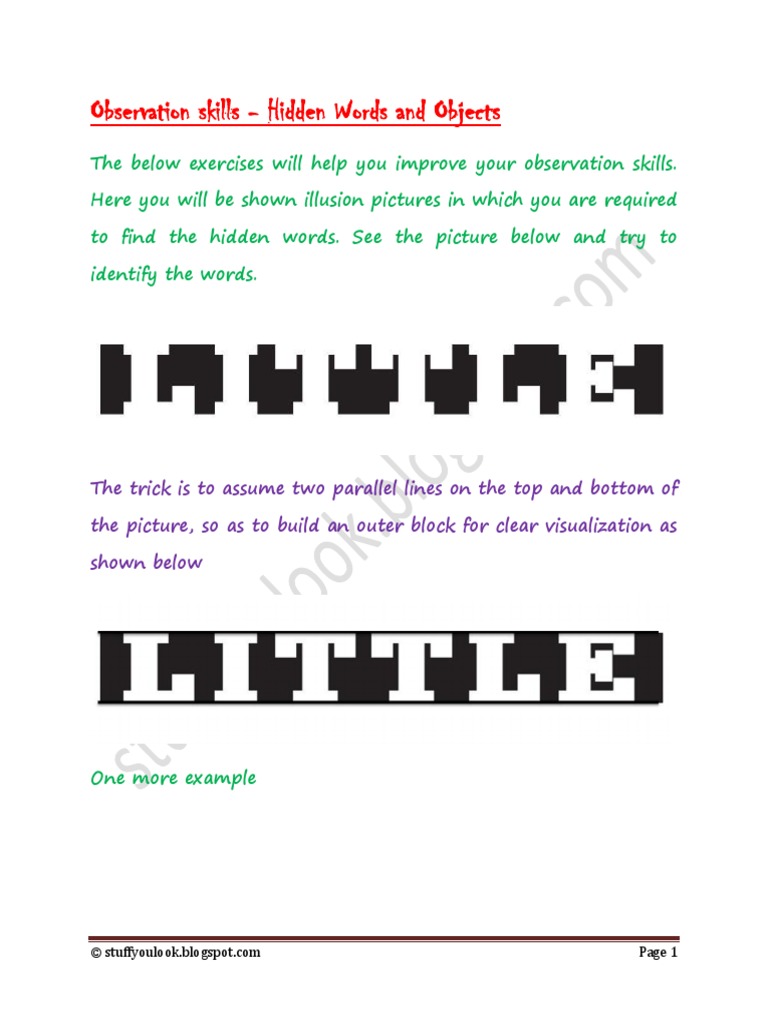 Observation Skills - Hidden Words and Objects | PDF