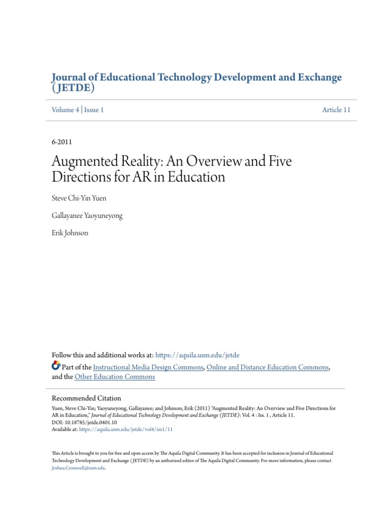 Augmented Reality - An Overview and Five Directions For AR in Educ PDF ...