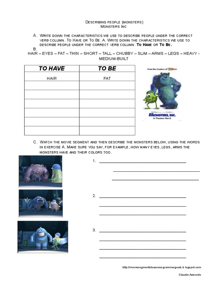 Describing Monsters Worksheet | PDF