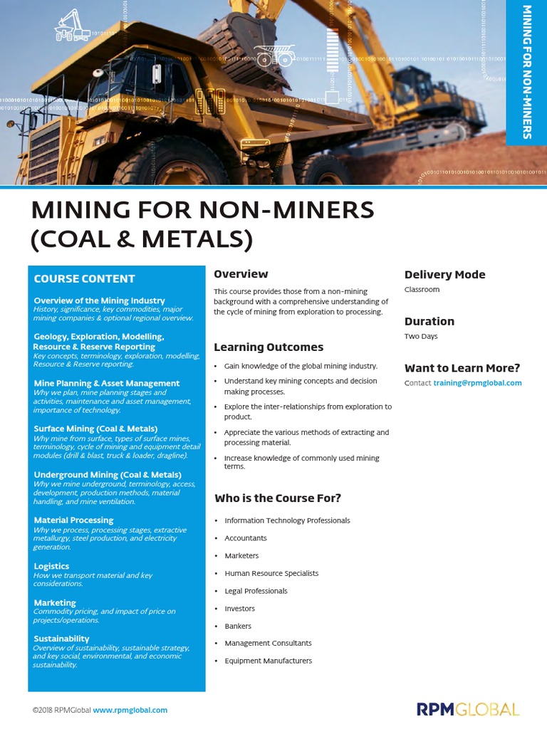 RPM Course Overview Mining For Non Miners Coal Metals | PDF | Mining | Coal