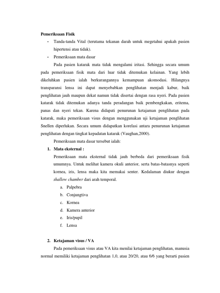 Pemeriksaan Fisik Dan Penunjang Katarak | PDF | Kesehatan Holistik ...