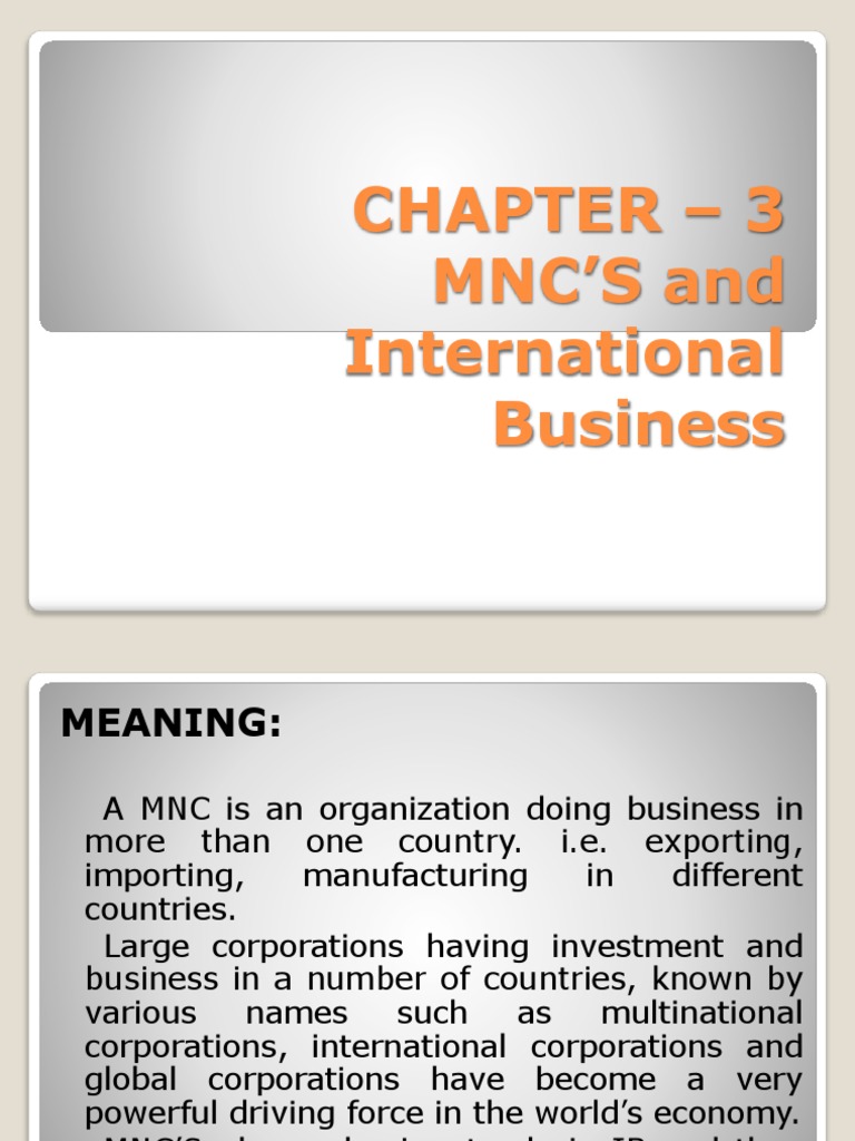 Understanding MNCs and IB Basics | PDF | Multinational Corporation ...