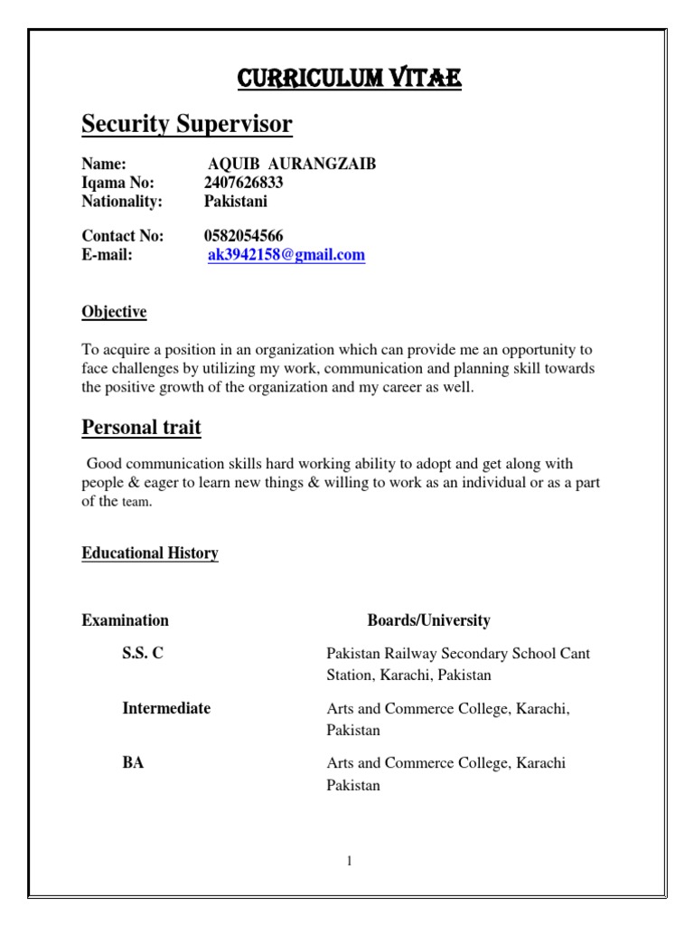 Aqib Security Supevisor CV | PDF | Pakistan