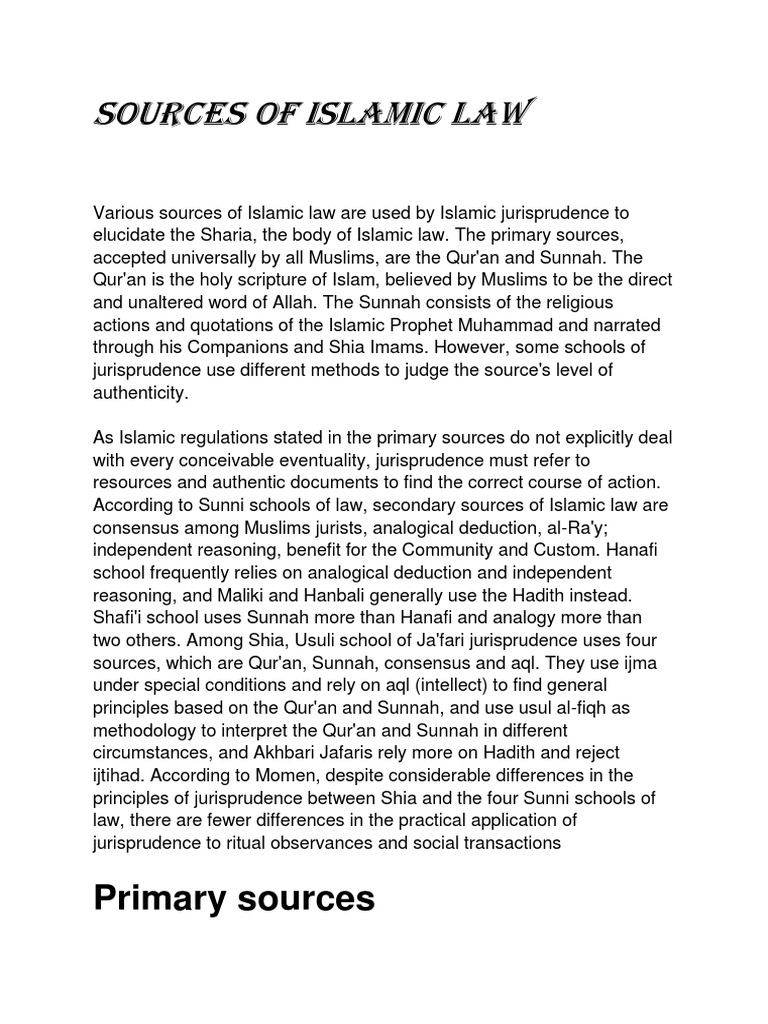 Sources of Islamic Law Zee 1 | PDF | Hadith | Islamic Fundamentalism