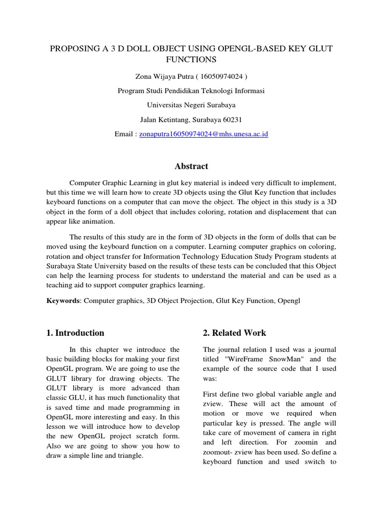 Proposing A 3 D Doll Object Using Opengl Based Key Glut Functions Pdf 3 D Computer Graphics