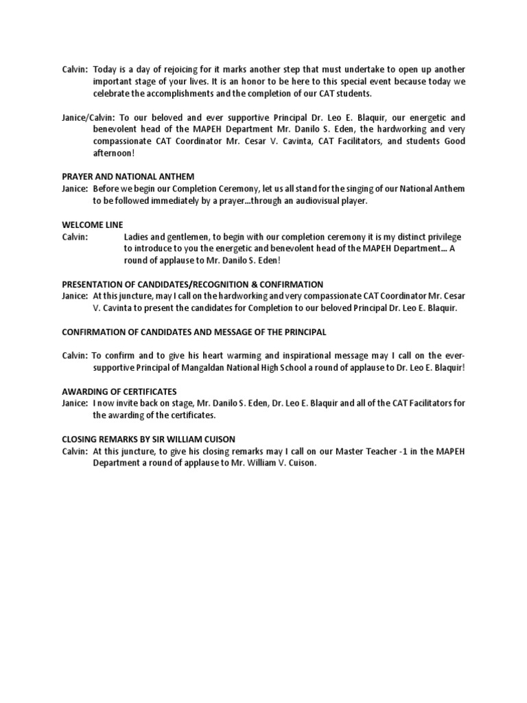 EMCEE Script For Graduation | PDF