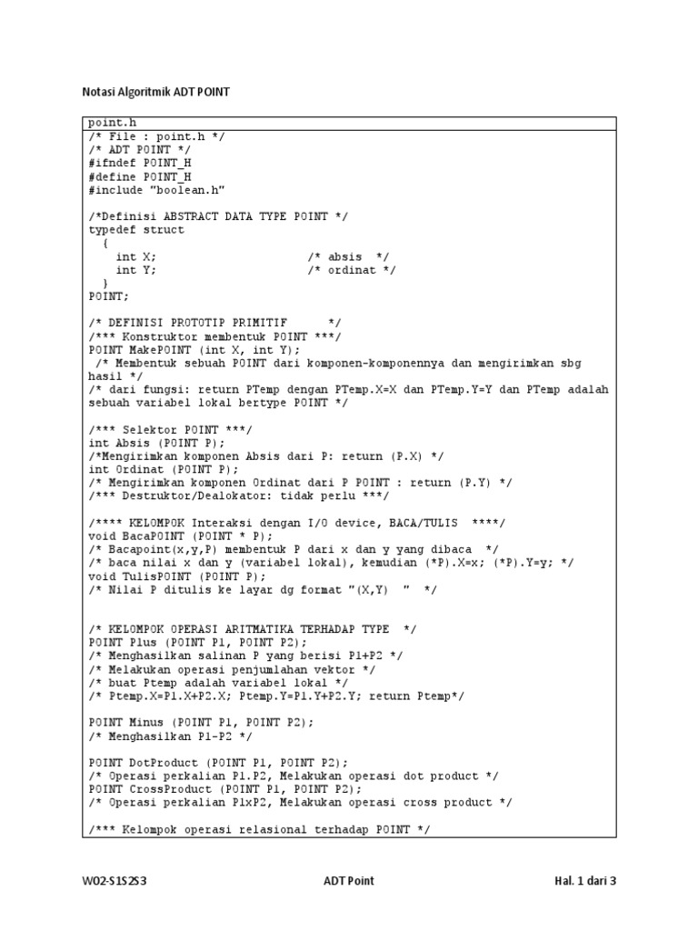 Notasi Algoritmik ADT Point | PDF