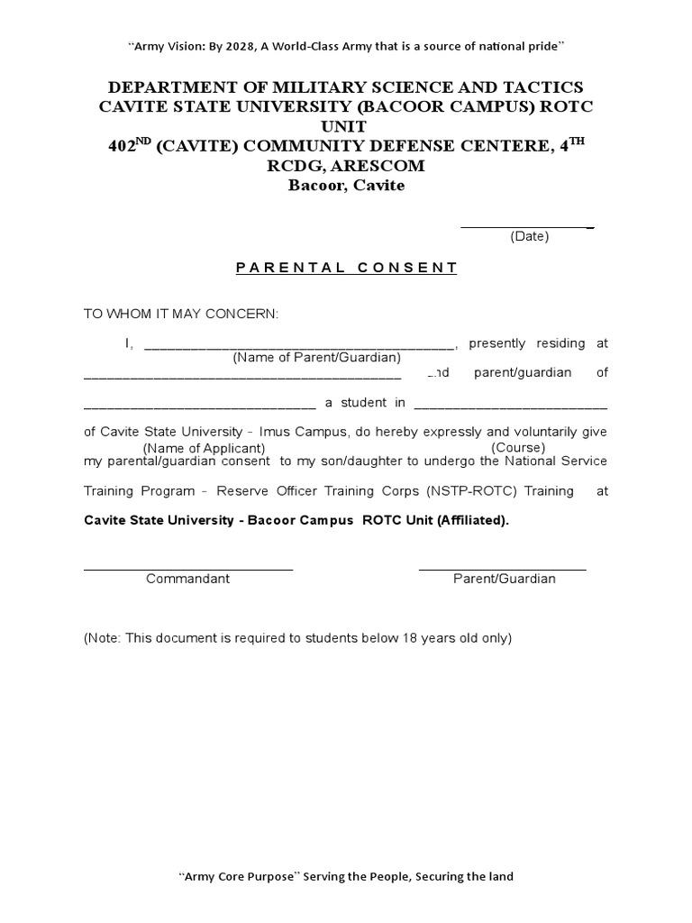 Parental Consent for ROTC Enrollment | PDF