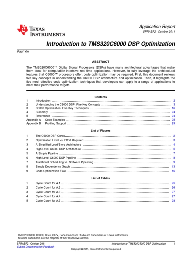 Introduction To TMS320C6000 DSP Optimization: Application Report | PDF | Digital Signal ...