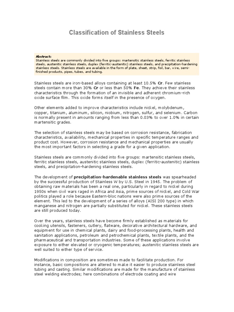 Classification of Stainless Steels | Download Free PDF | Stainless ...