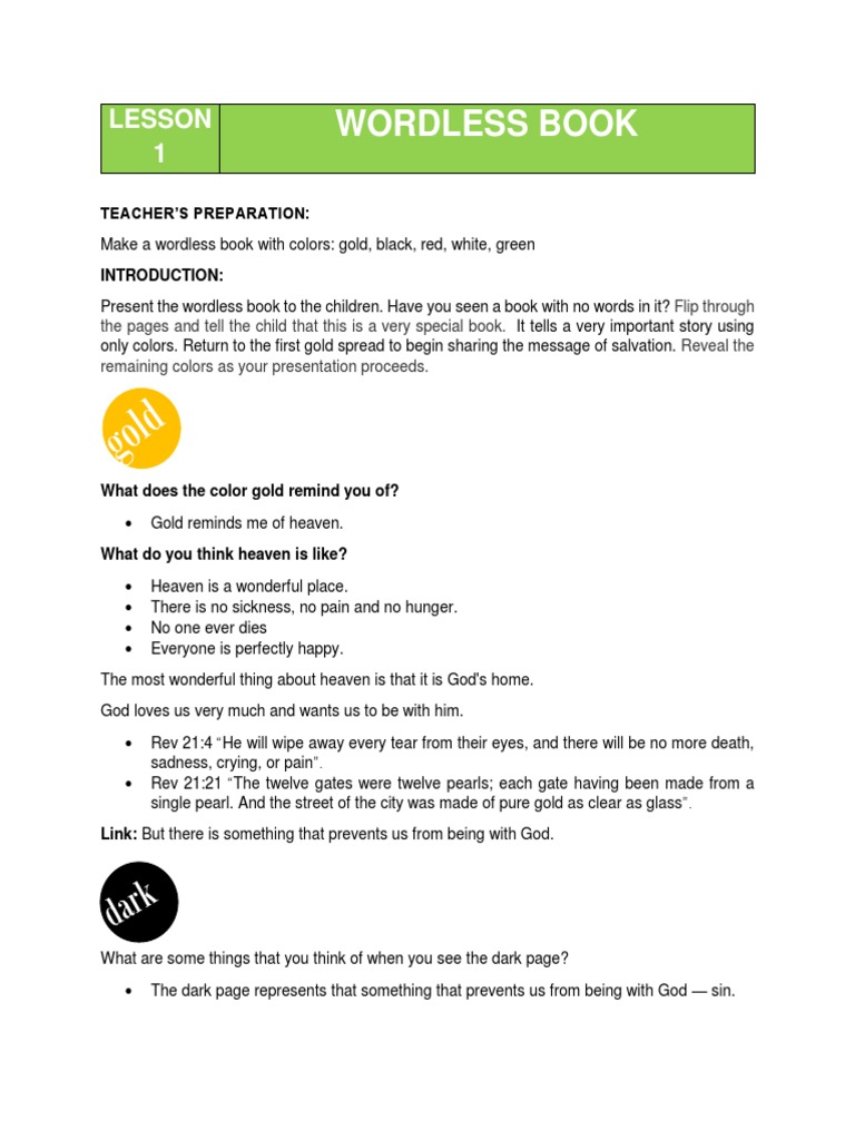 Lesson 1 Wordless Book | PDF | Sin | Forgiveness