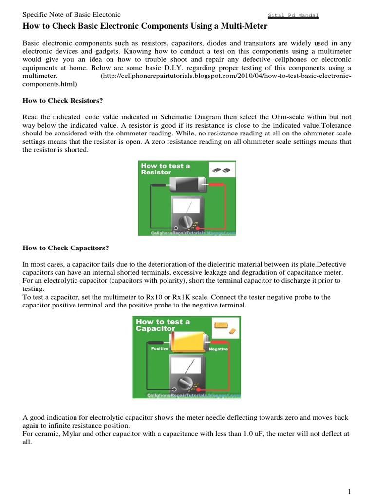 How To Check Basic Electronic Components Using A Multi | PDF | Bipolar ...