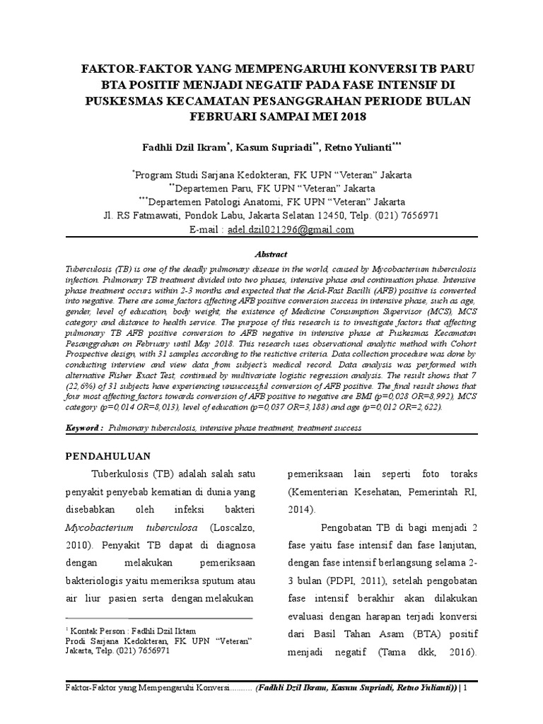 Jurnal Upn Fadhli | PDF | Tuberculosis | Epidemiology