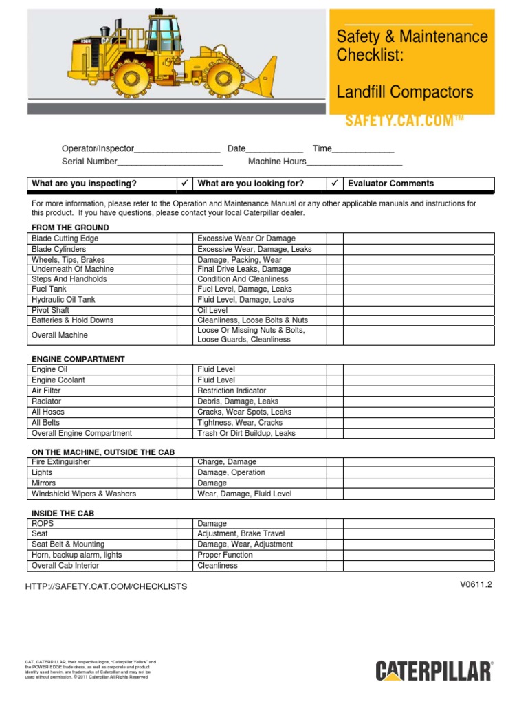 Safety & Maintenance Checklist - Landfill Compactors V0611.2 | PDF ...