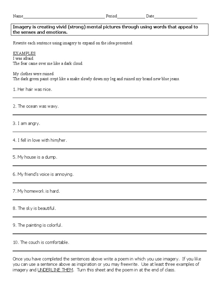 Imagery Worksheet | PDF