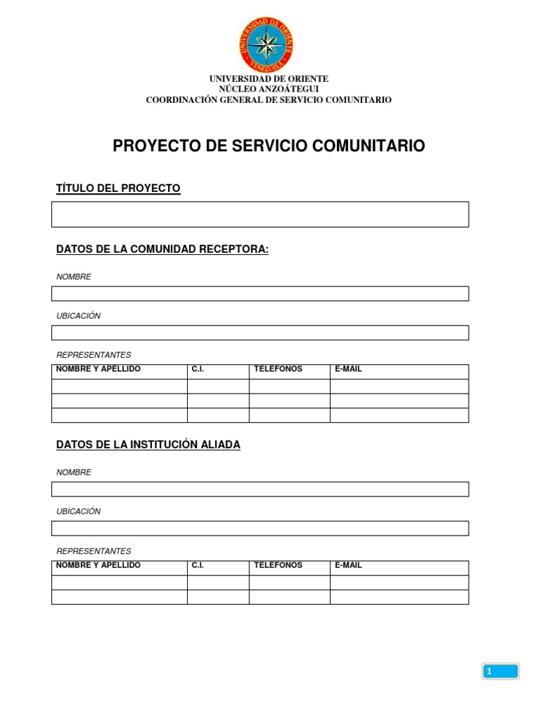 01-Formato Para La Presentación de Proyectos de Servicio Comunitario ...