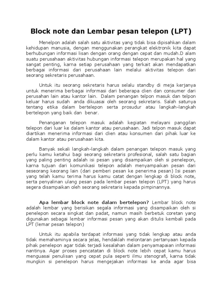 Block Note Dan Lembar Pesan Telepon | PDF