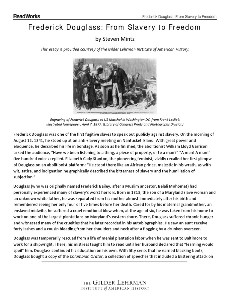 Frederick Douglass From Slavery To Freedom 1230 Passage and Questions | PDF