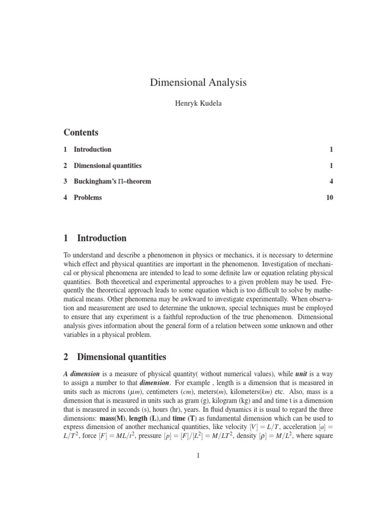Lecture No1 2 Dimensional Analysis Download Free Pdf Basis Linear
