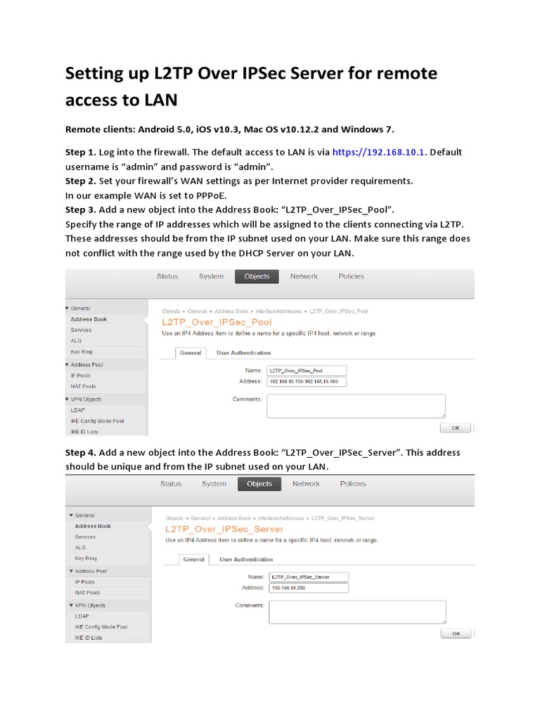 VPN - Setting Up L2TP Over IPSec (Android, IOS, Windows, MacOS) - FW 10.x | PDF | Virtual ...