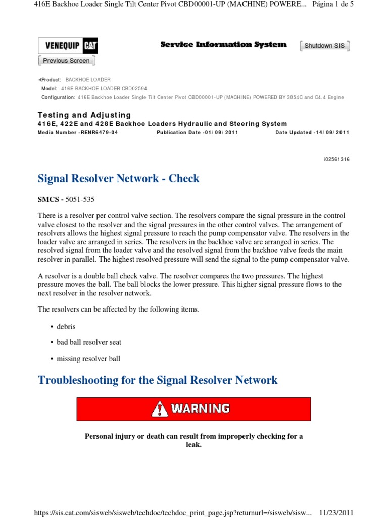 Prueba Des Sistema de Valv, Resolver 416e | PDF | Loader (Equipment ...