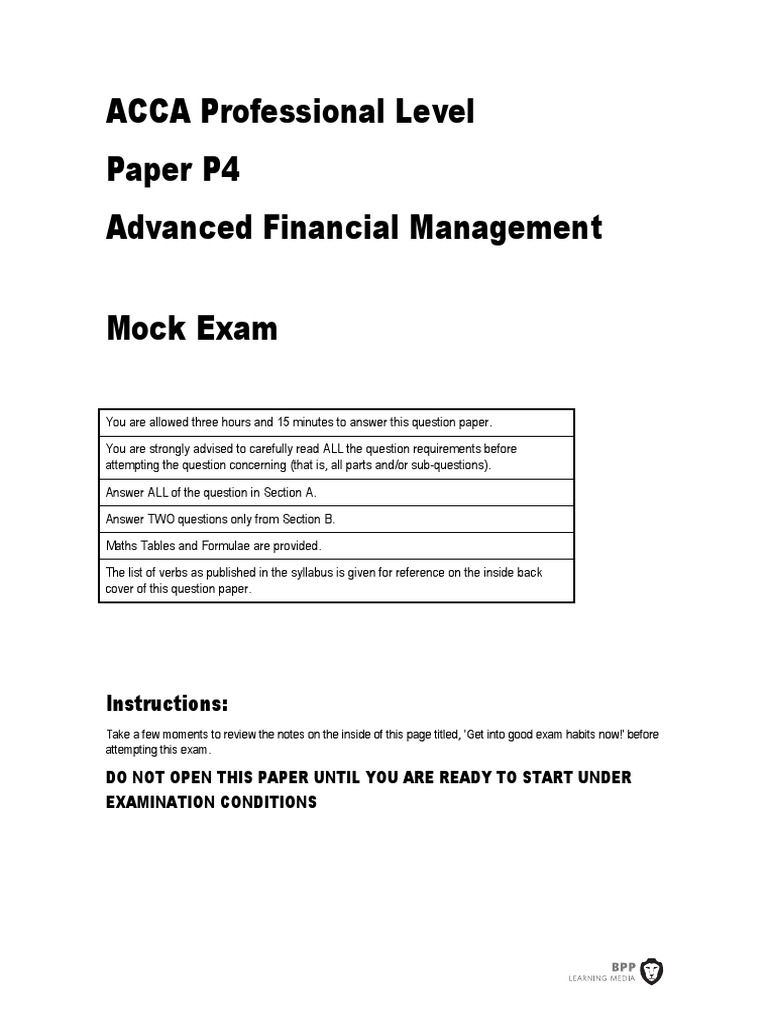ACCA P4 Advanced Financial Management Mock Exam Questions | PDF | Cost ...