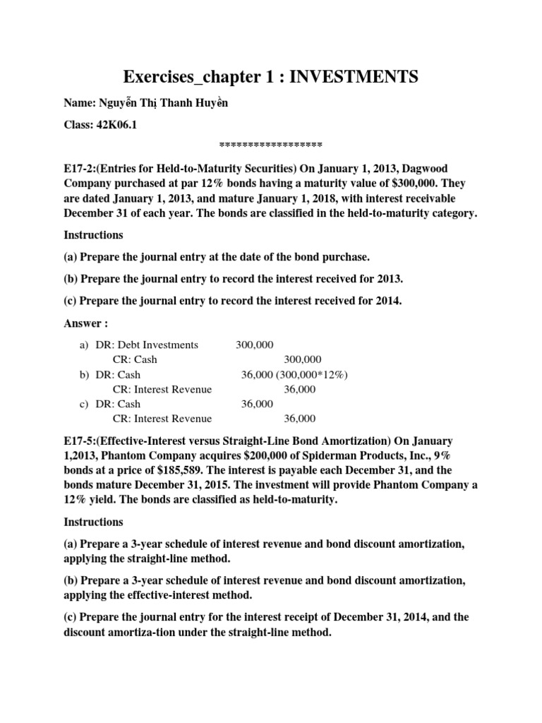 Exercises Chapter1 | PDF | Stocks | Bonds (Finance)