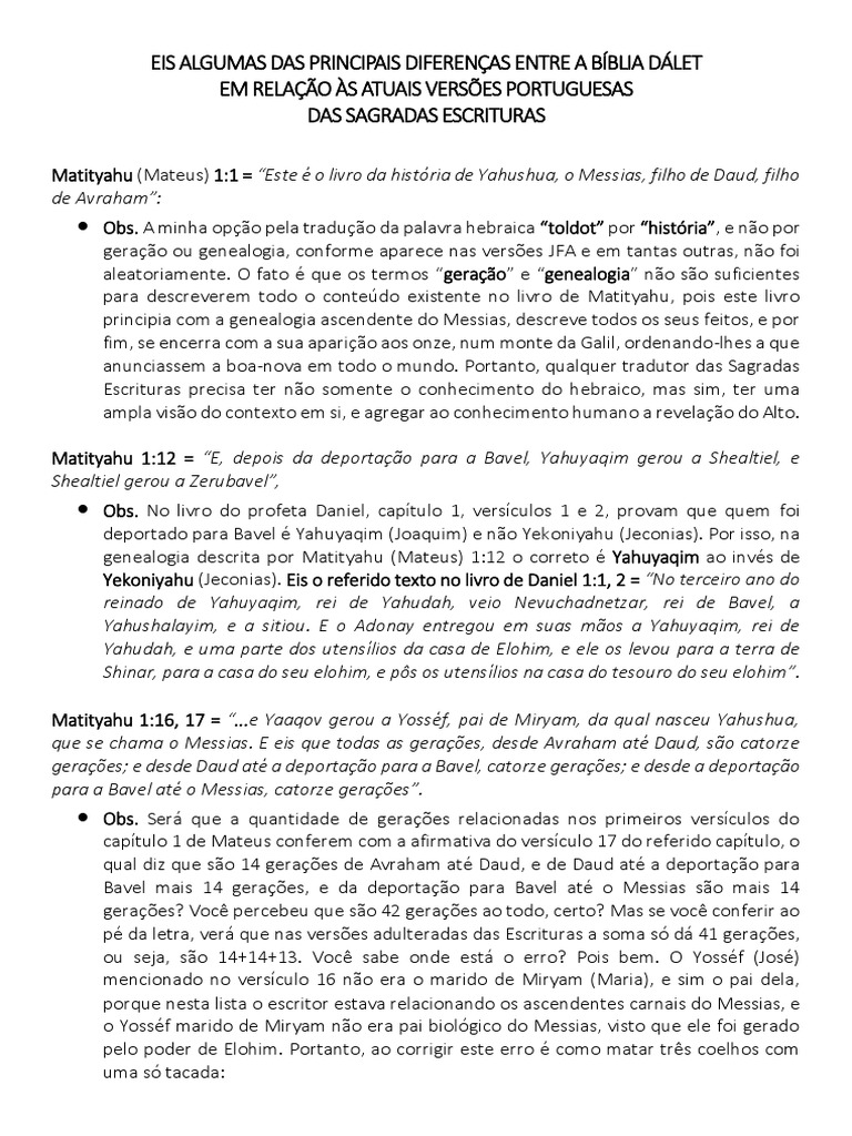 Diferencas Da Biblia Dalet | PDF | São Pedro | Abraão