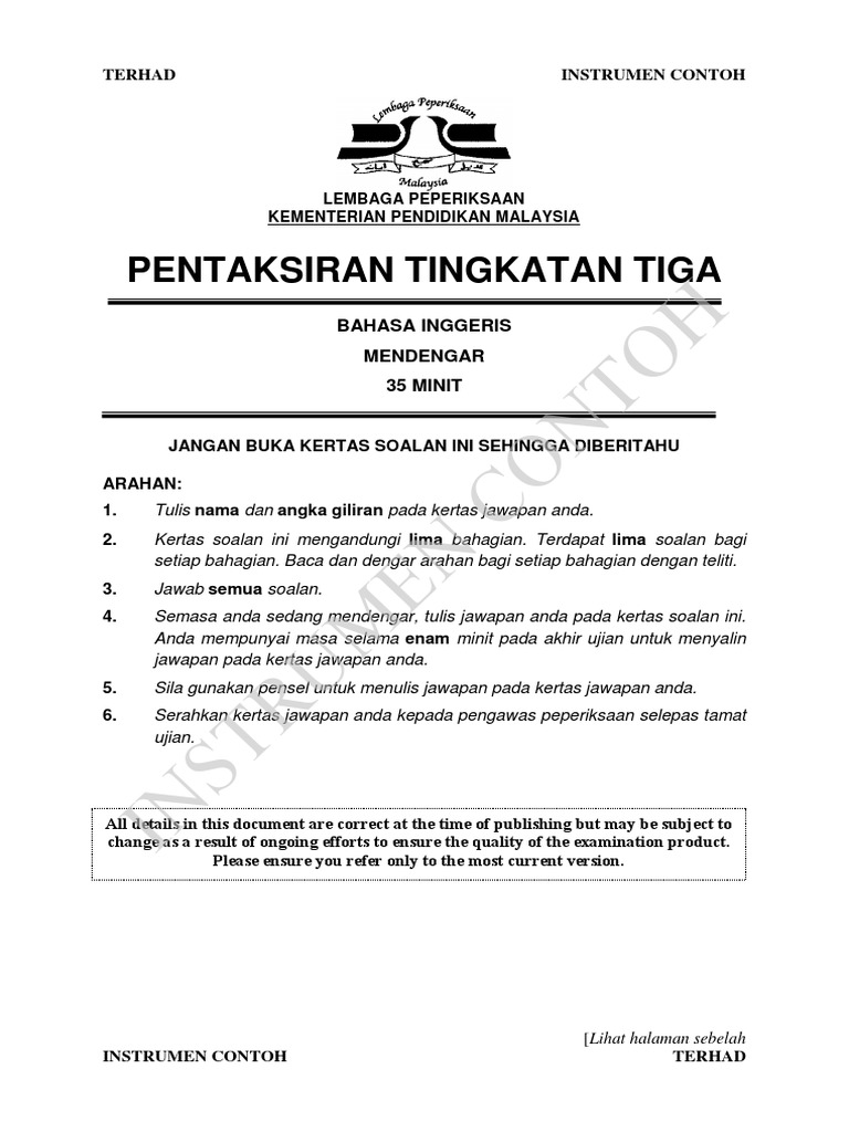 PT3 Listening Sample Test - QP | PDF | Communication