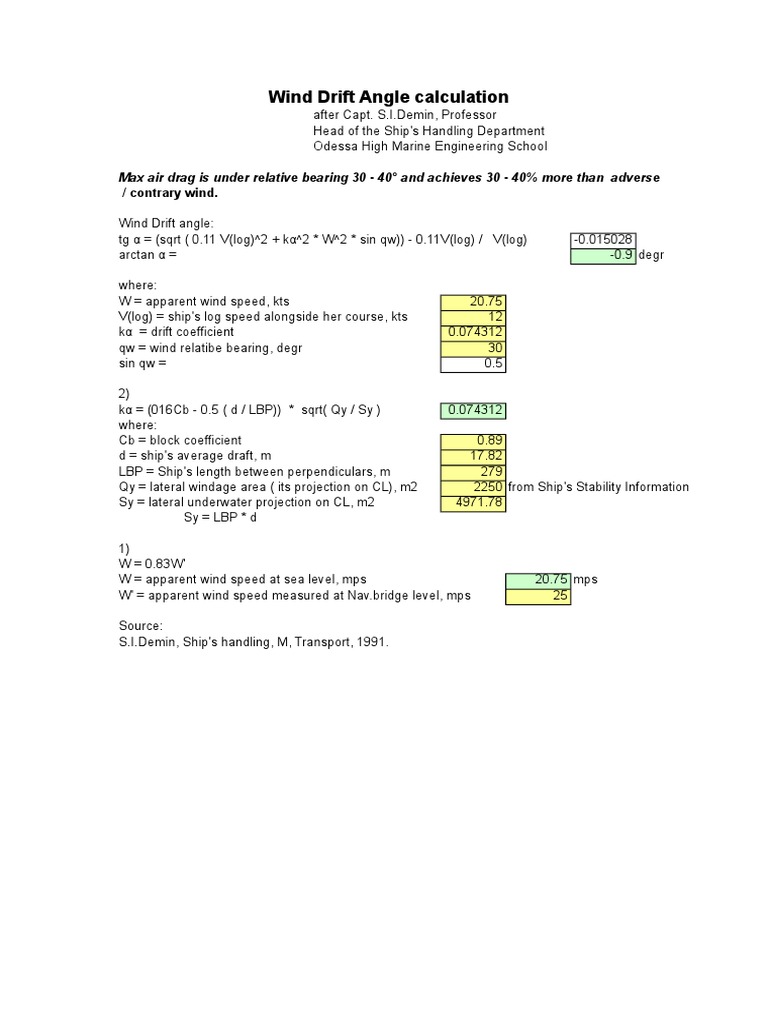 Wind Drift Angle Calculation Guide | PDF | Ships | Motion (Physics)