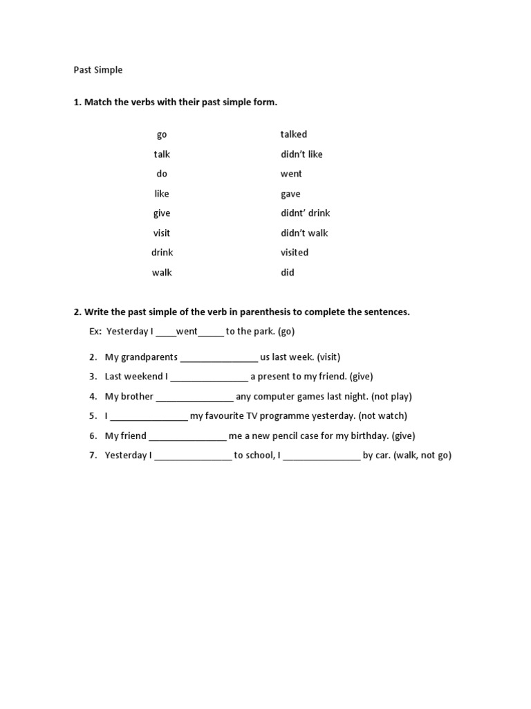 Match The Verbs With Their Past Simple Form | Download Free PDF ...