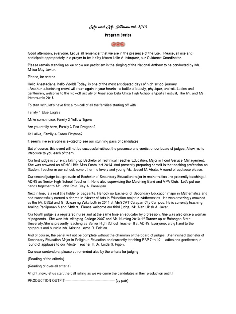 Script For Intramurals | PDF | Leisure