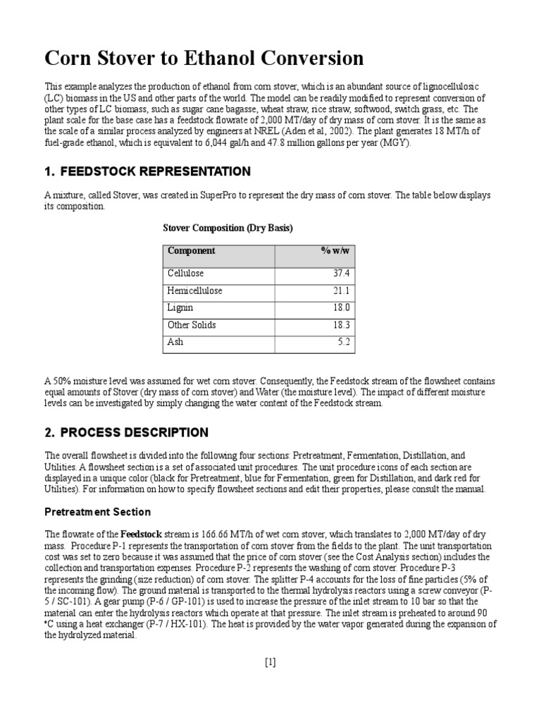 Corn Stover To Ethanol Conversion: 1. Feedstock Representation | PDF ...