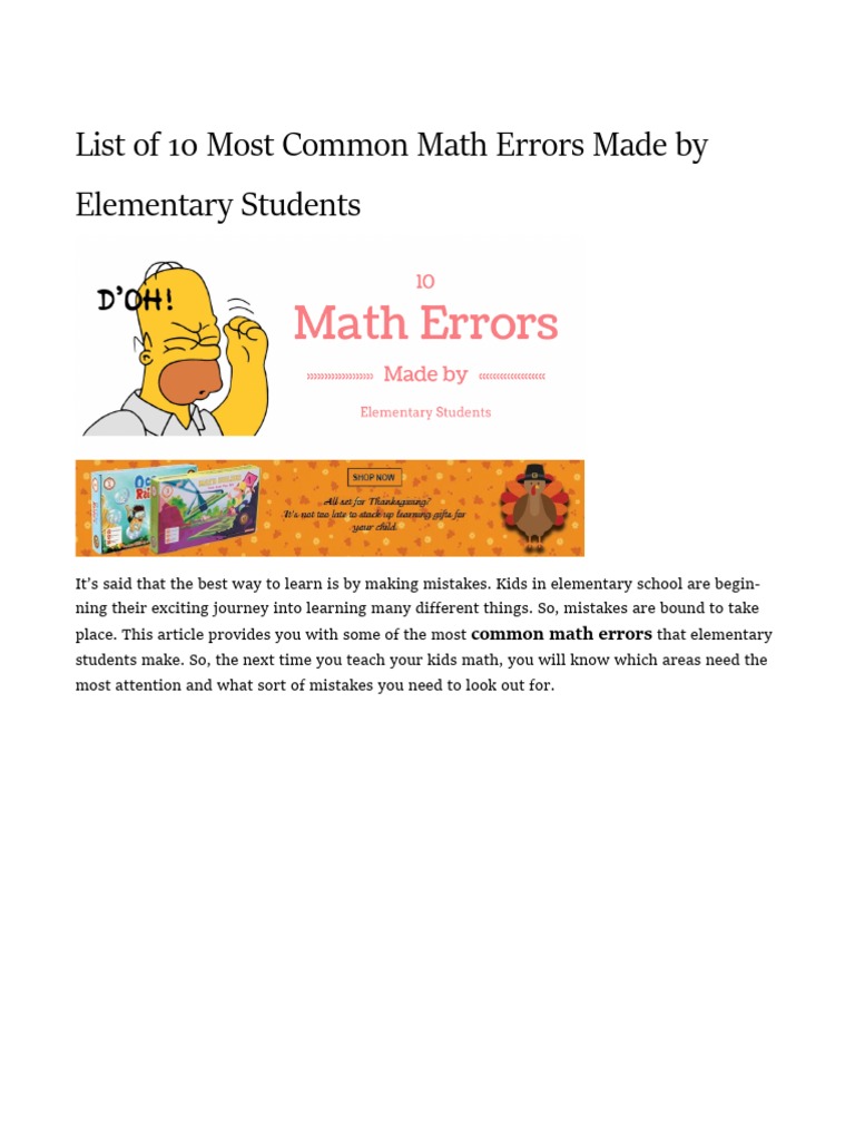 List of 10 Most Common Math Errors Made by Elementary Students | PDF ...