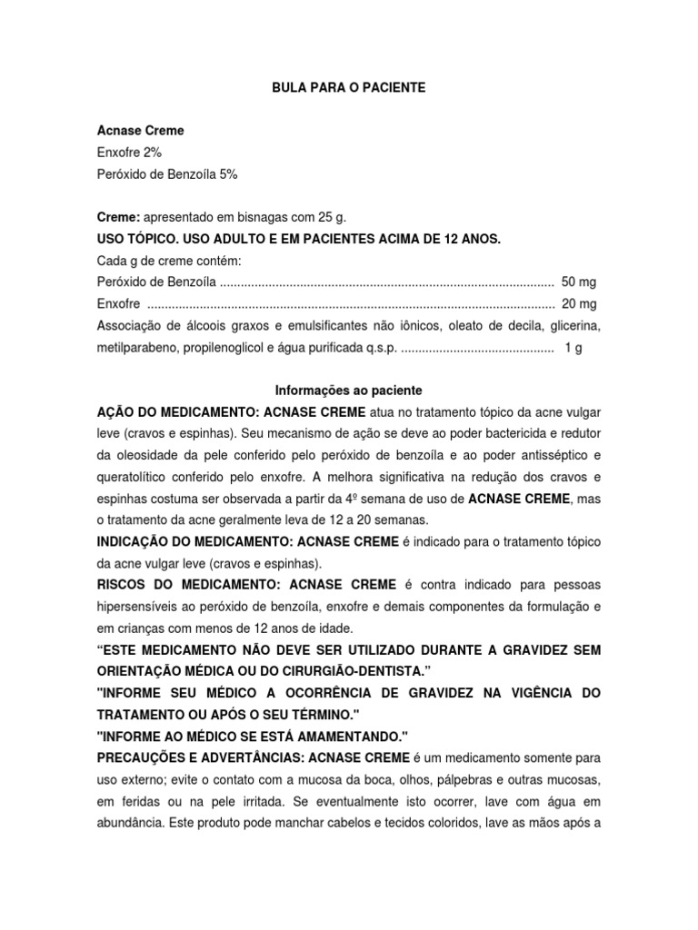 Acnase Bula Creme | PDF | Especialidades médicas | Doenças e distúrbios