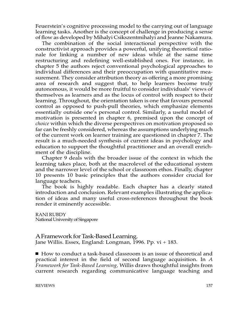 Task-Based Learning Framework Review | PDF | Second Language ...