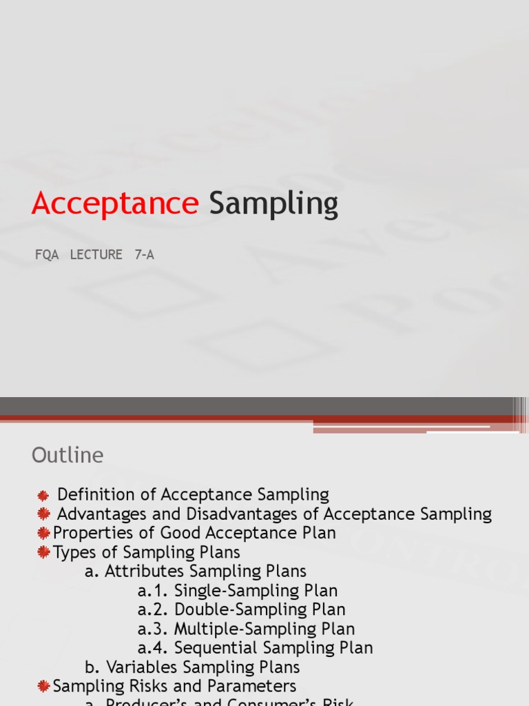 Overview of Acceptance Sampling Plans | PDF | Sampling (Statistics) | Risk