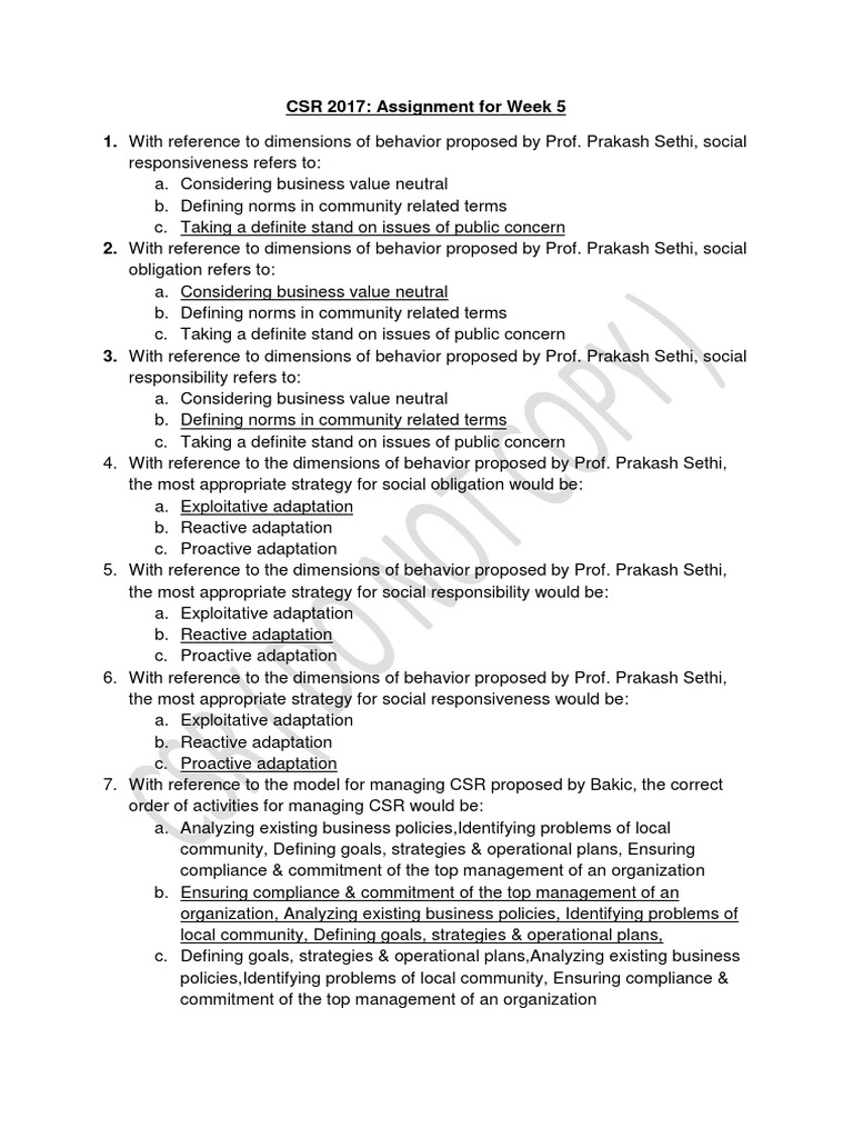 CSR Quiz 5 PDF | PDF | Corporate Social Responsibility | Cognition